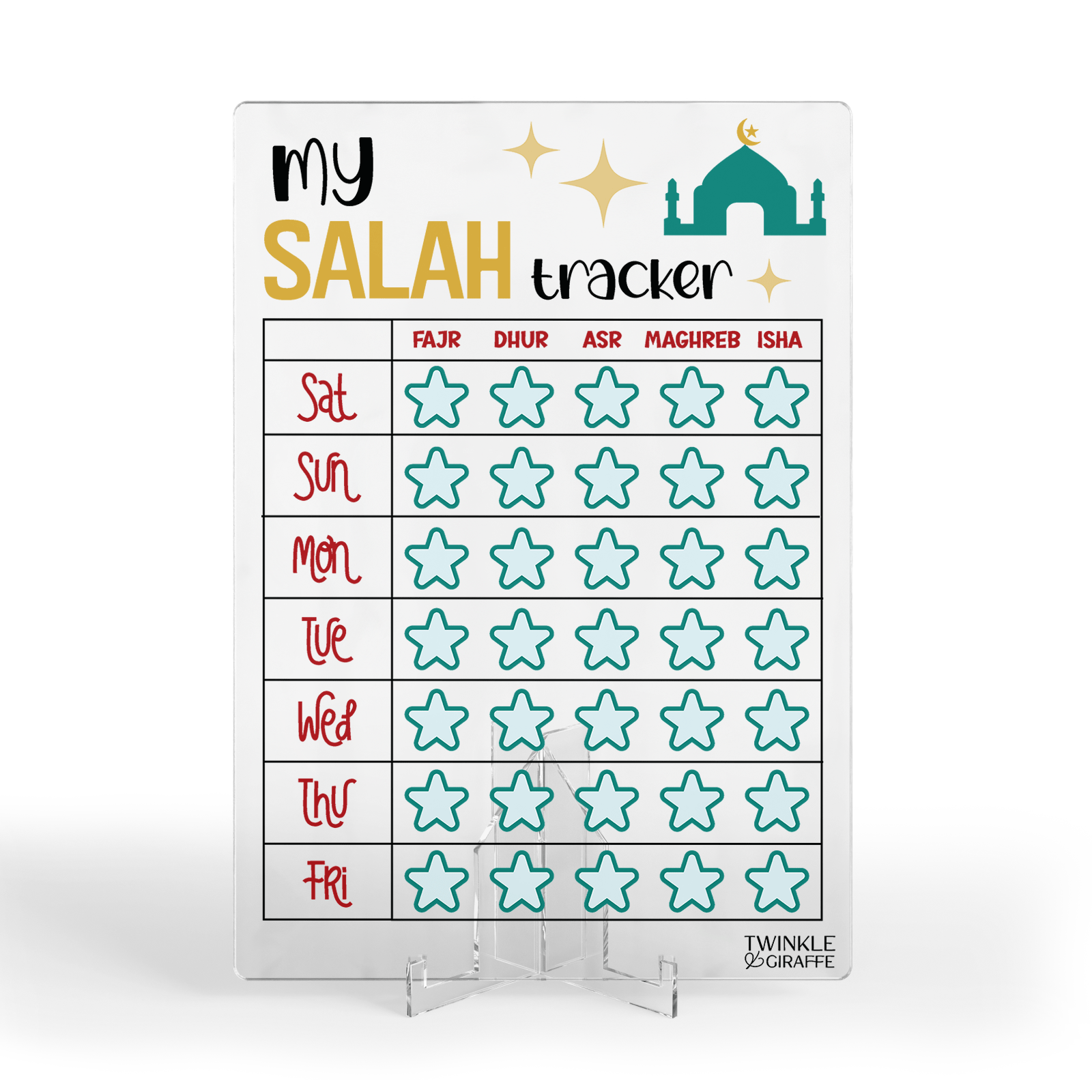 My Salah Tracker – Acrylic Prayer Chart for Kids (Blue Stars Design...