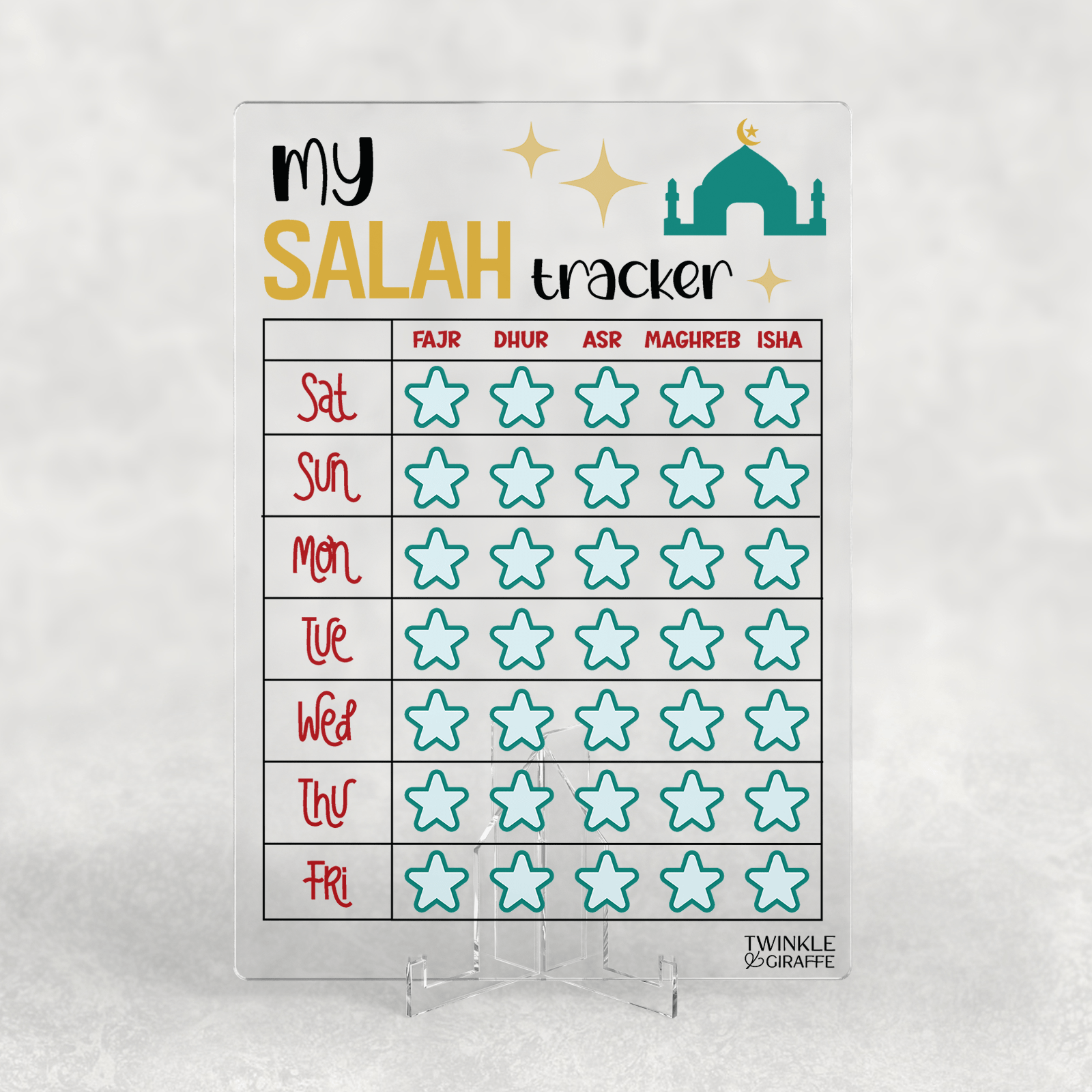 My Salah Tracker – Acrylic Prayer Chart for Kids (Blue Stars Design...