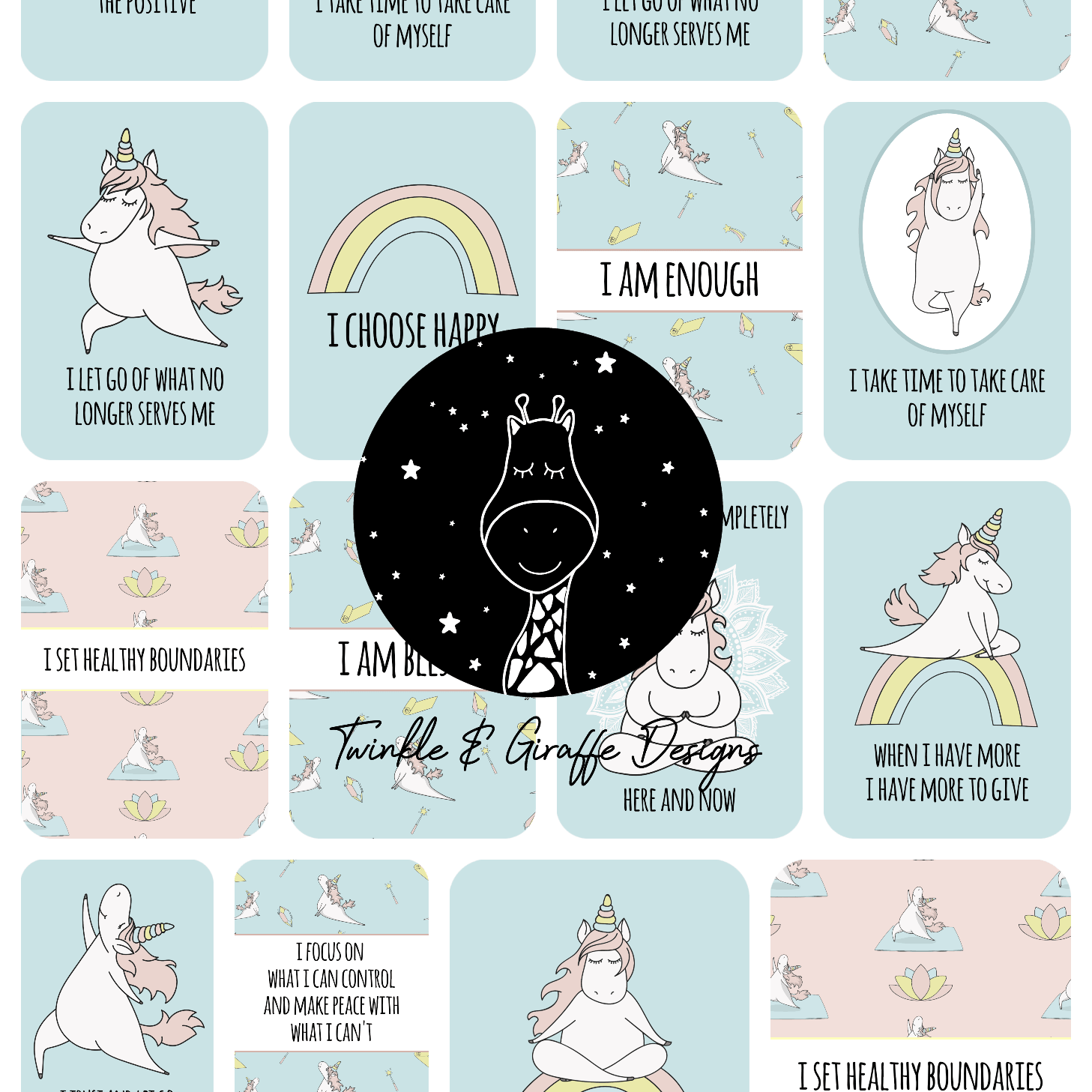 Yoga Unicorn Affirmation Cards - Set of 20 | Twinkle and Giraffe De...